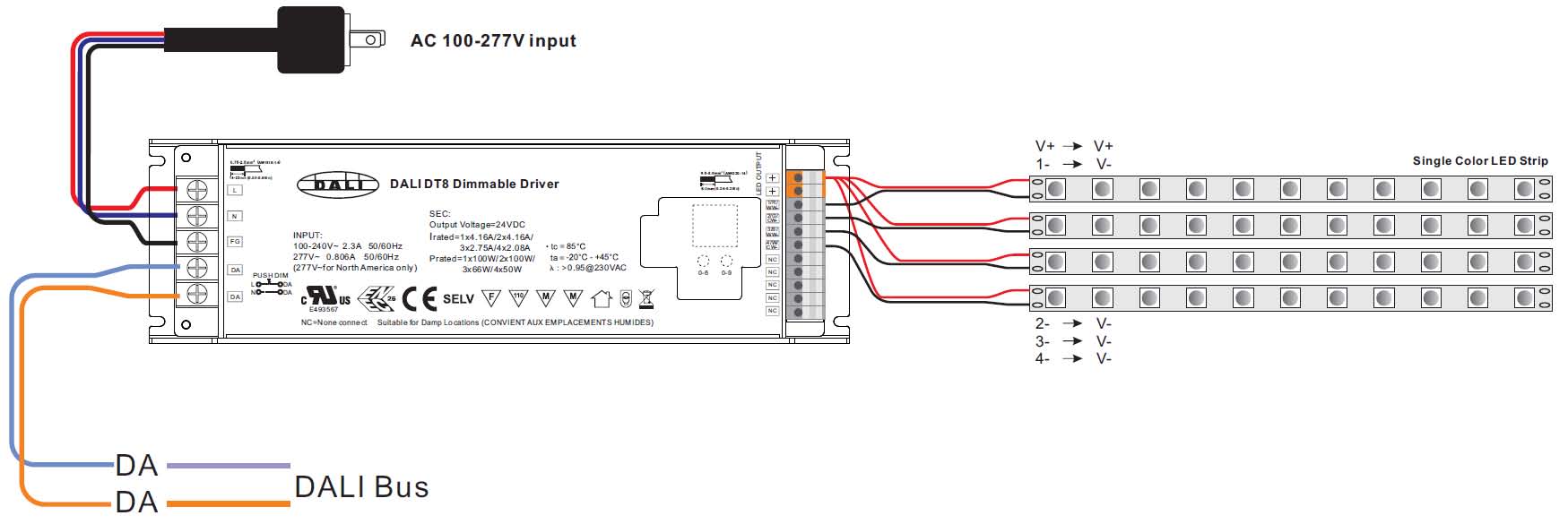 DALI DT8, 4in1, LED TREIBER 24VDC 200W